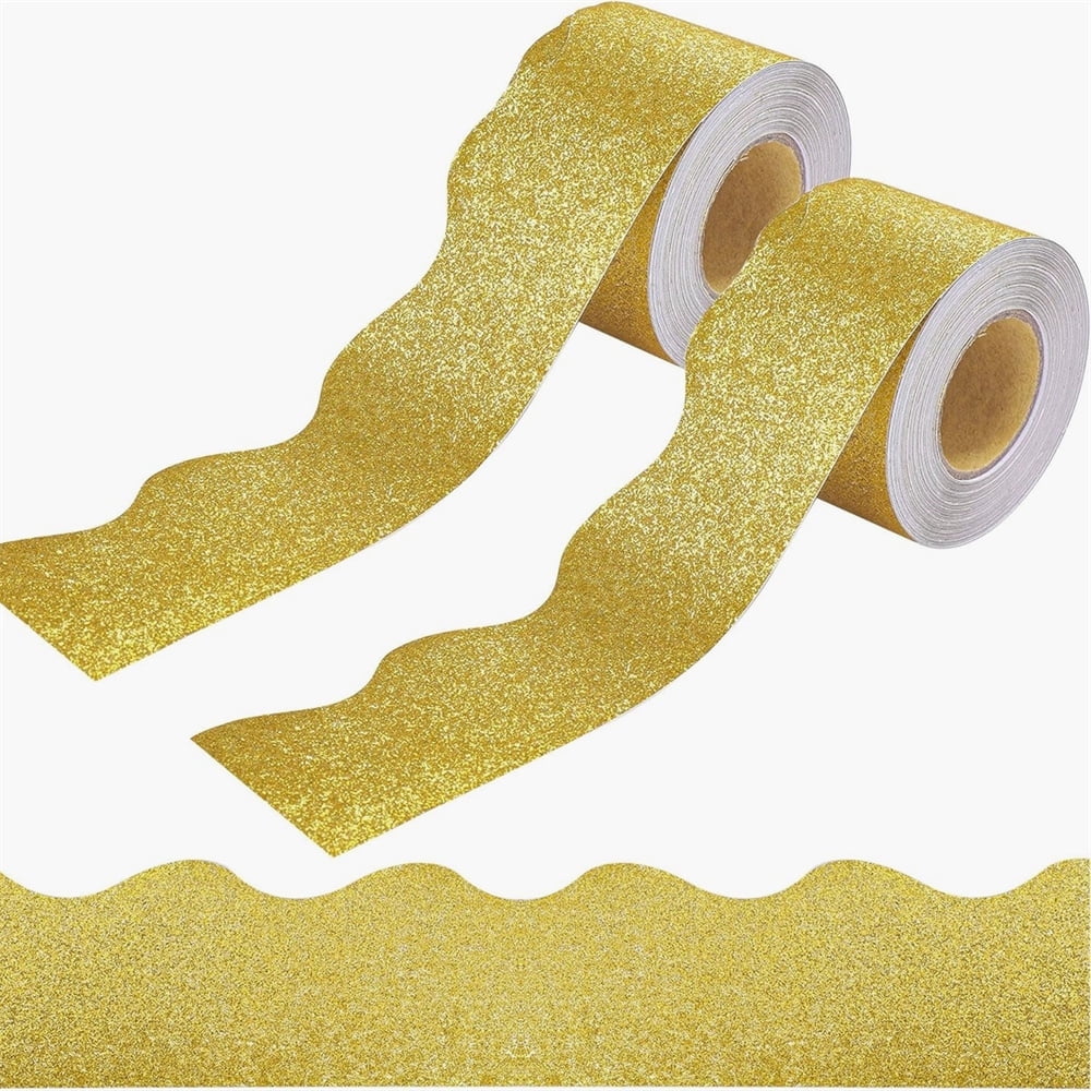 65 Feet Sparkle Self-Adhesive Bulletin Stickers,Gold Glitter Scalloped ...
