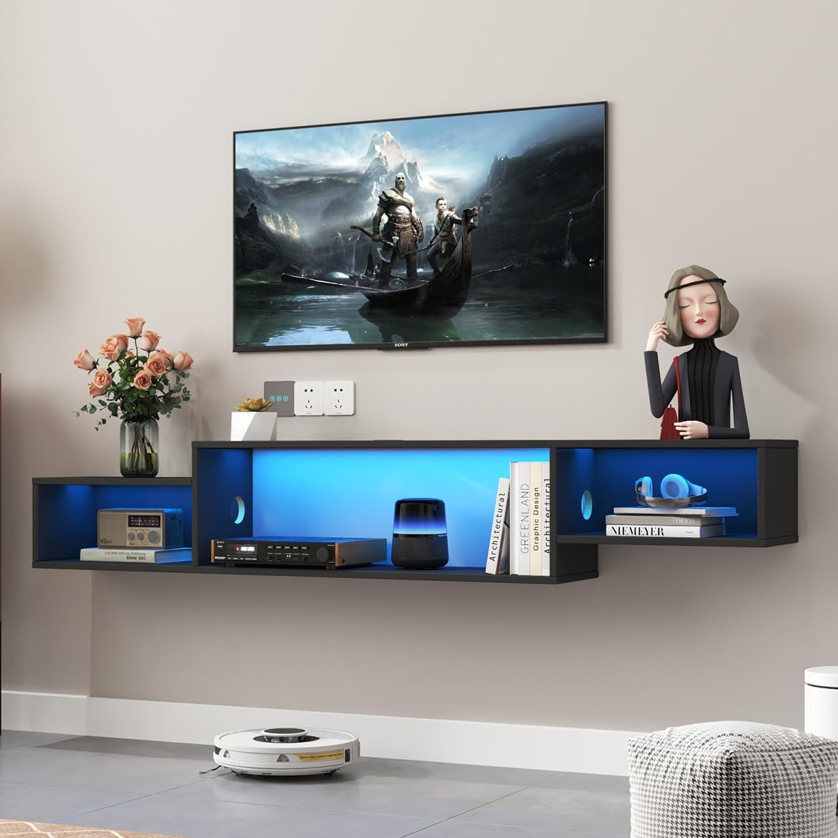 65" Floating TV Stand Wall Mounted, Floating Entertainment Center for ...