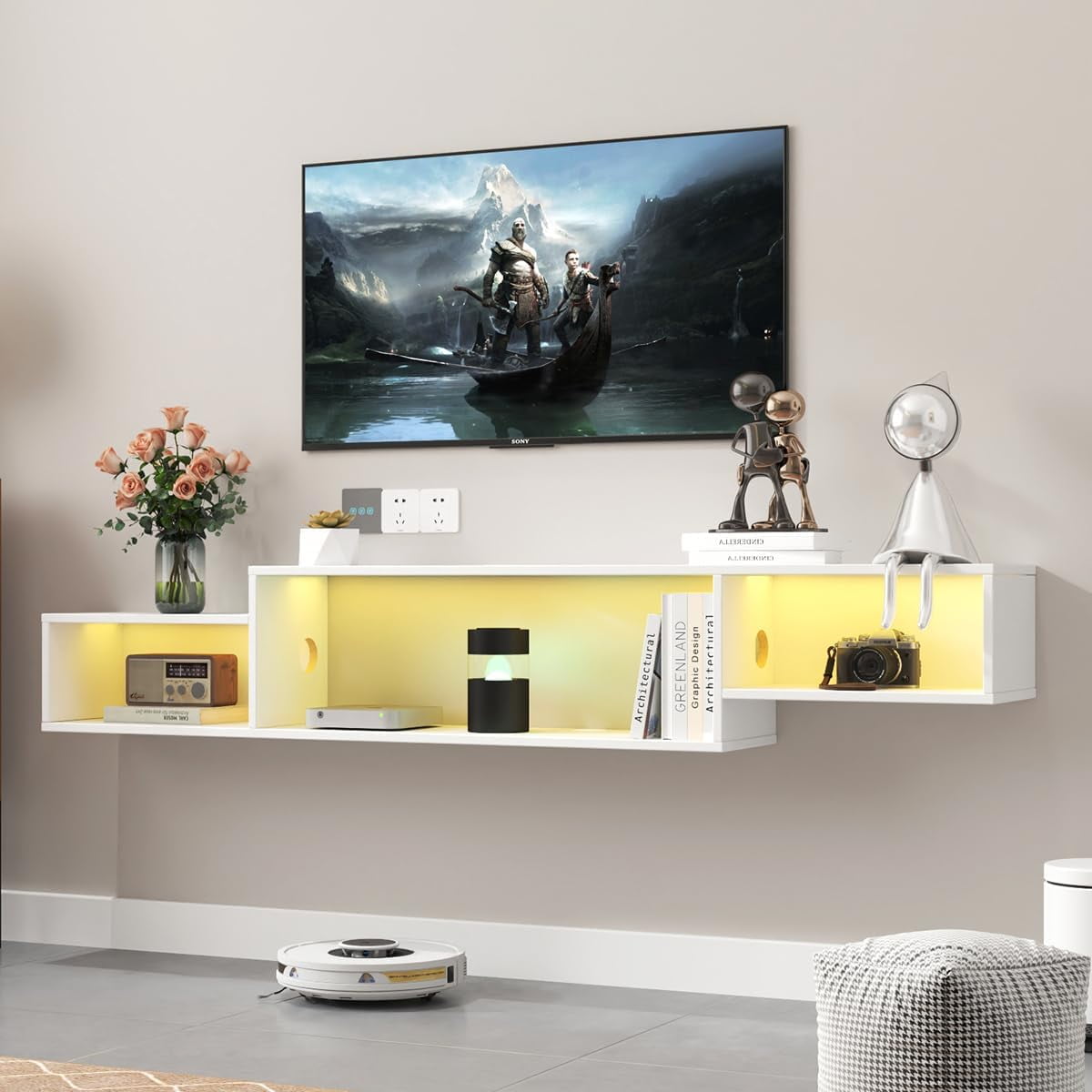 65" Floating TV Stand Wall Mounted, Floating Entertainment Center for ...