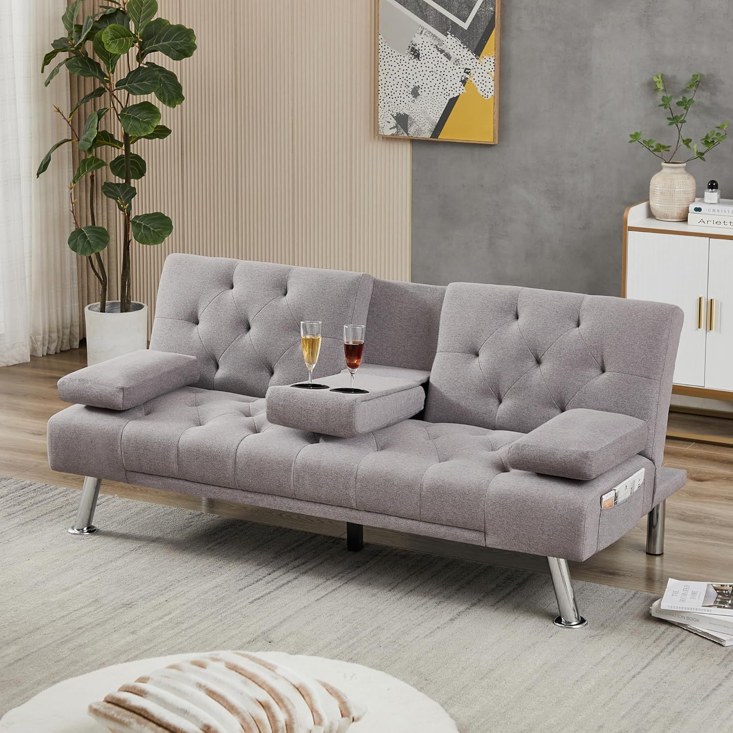 65" Futon Sofa Bed,Upholstered Folding Futon Fabric Couch,Recliner ...