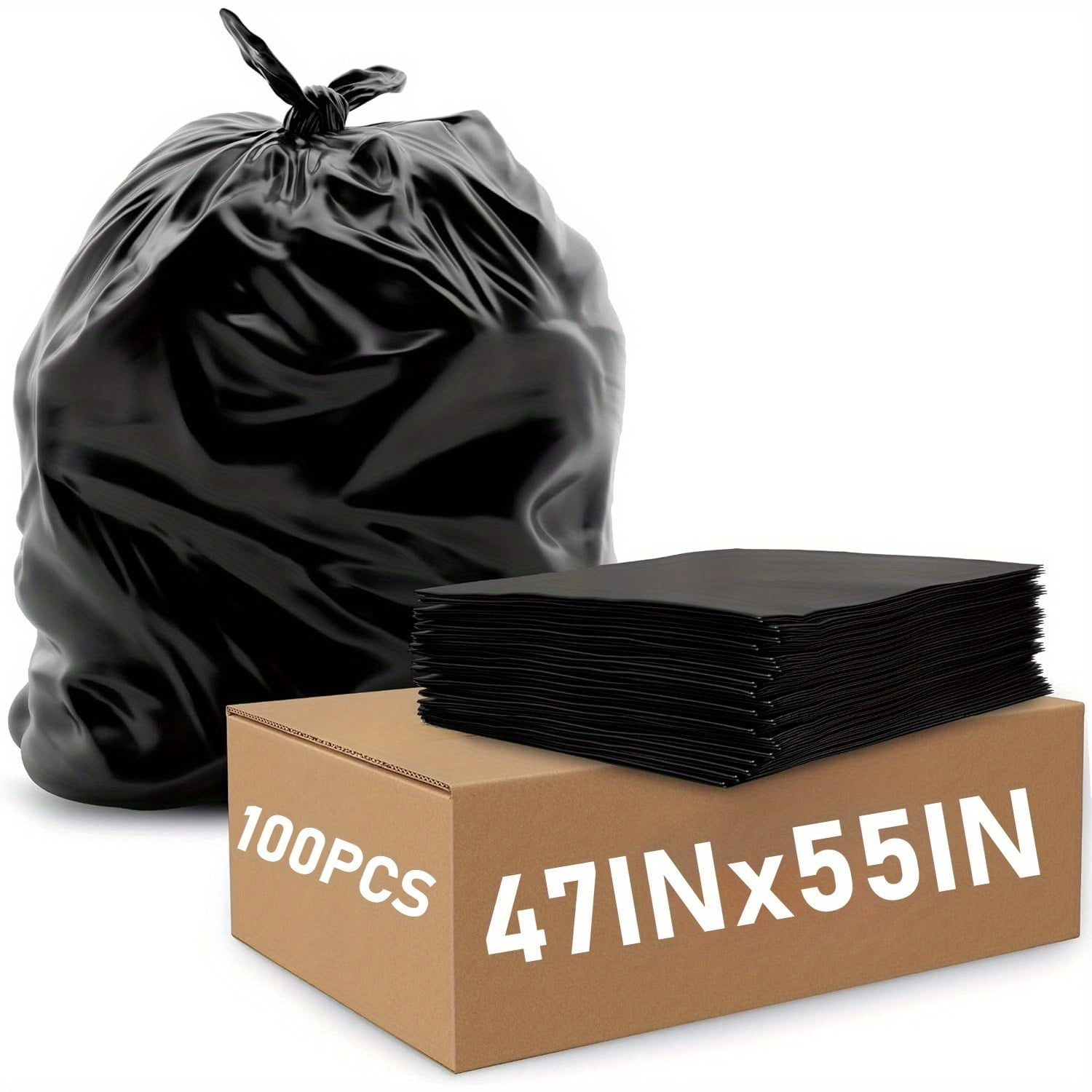 65 Gallon Extra Large Trash Bags - 100 Count Thickened Heavy Duty Black ...