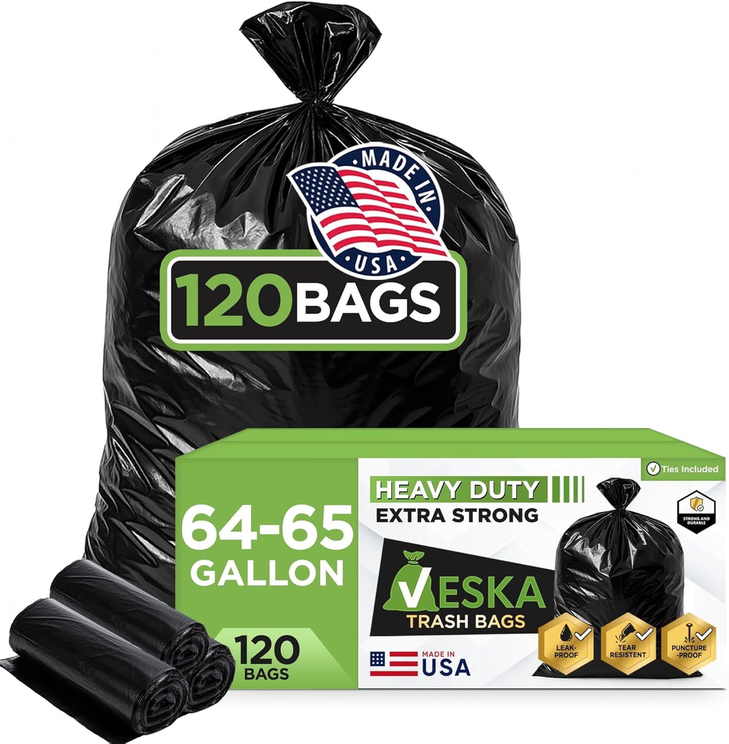 65 Gallon Trash Bags Heavy Duty | 120 Count | 64 Gallon Trash Bags for ...