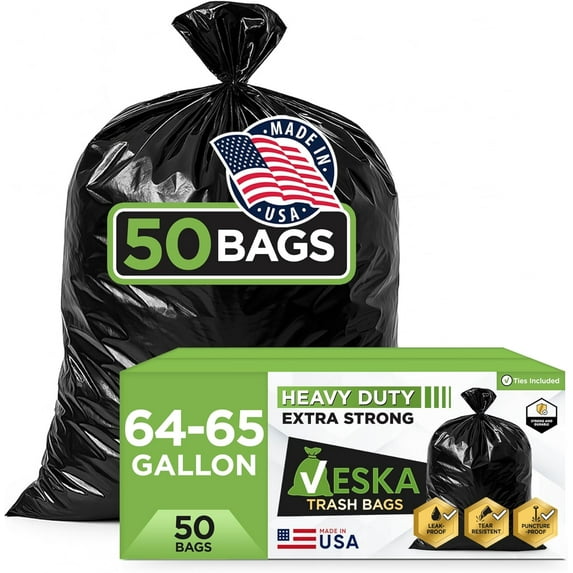 65 Gallon Trash Bags for Toter, (Value-Pack 50 Count w/Ties) Extra ...
