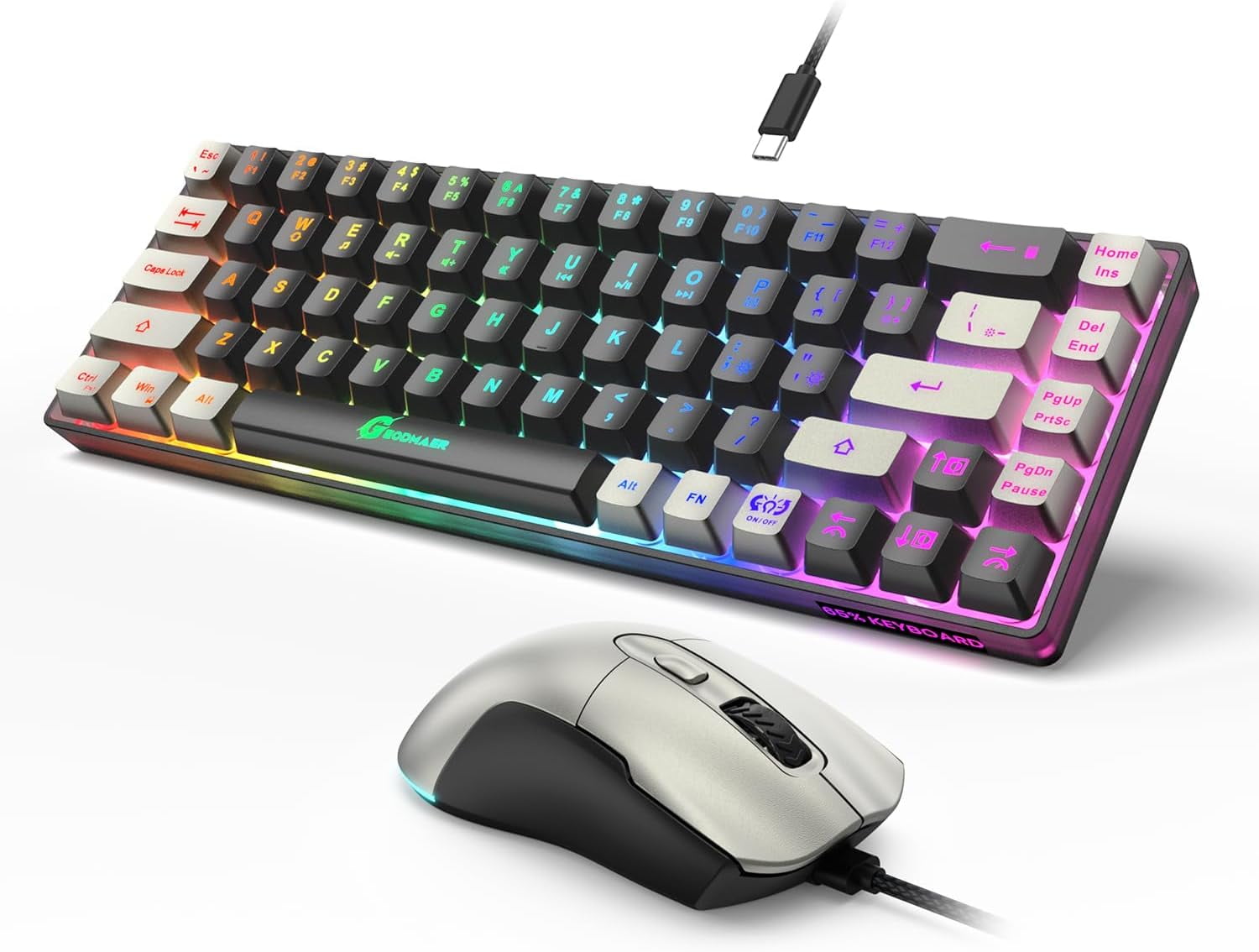 65% Gaming Keyboard and Mouse Combo, RGB Backlit Keyboard + 7200 DPI ...