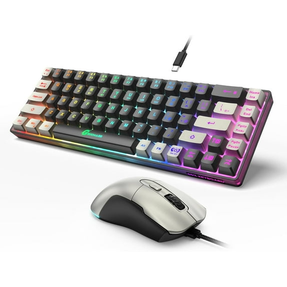 65% Gaming Keyboard and Mouse Combo, RGB Backlit Keyboard + 7200 DPI ...