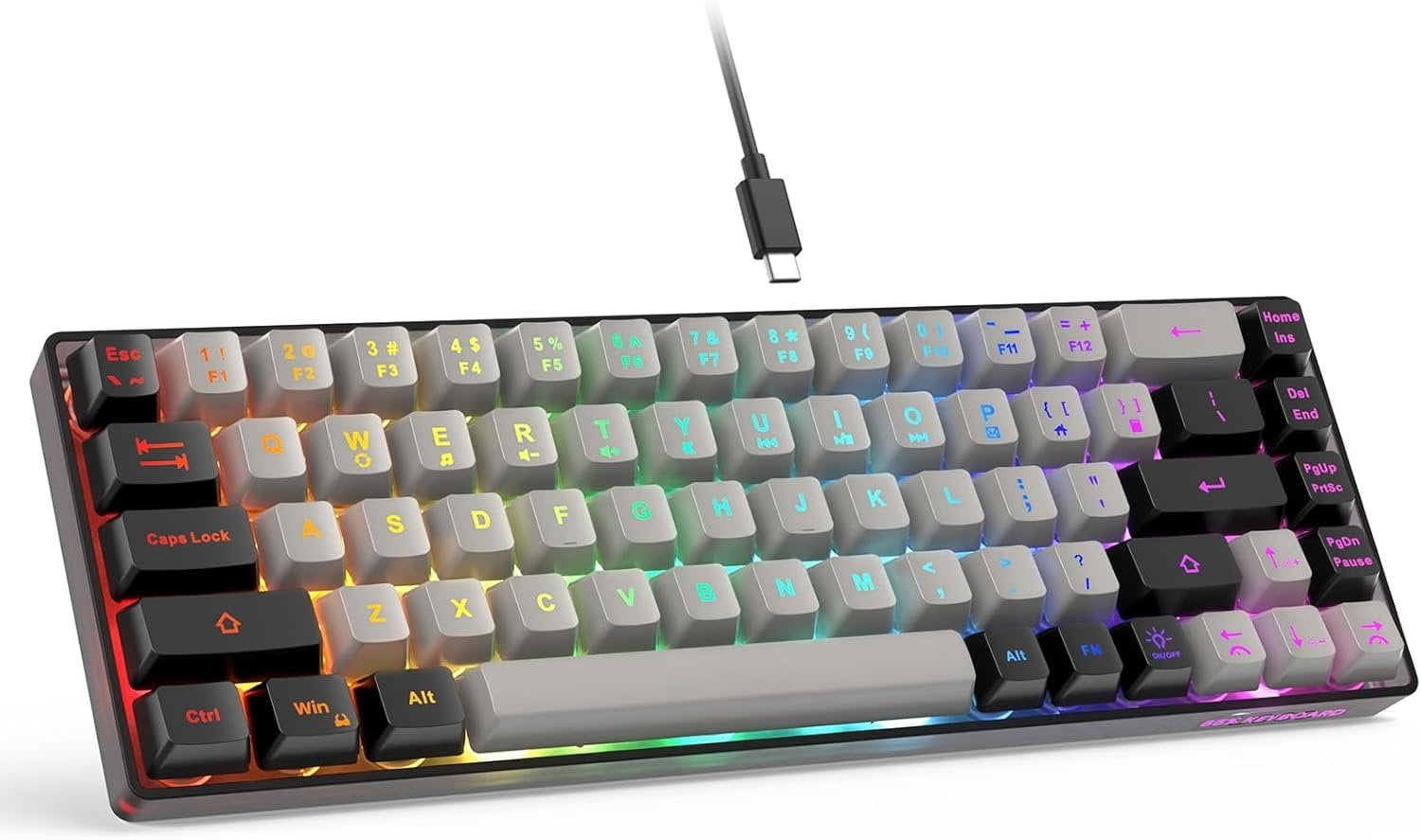 65% Gaming Keyboard, Wired Backlit Mini Keyboard, Ultra-Compact Anti ...