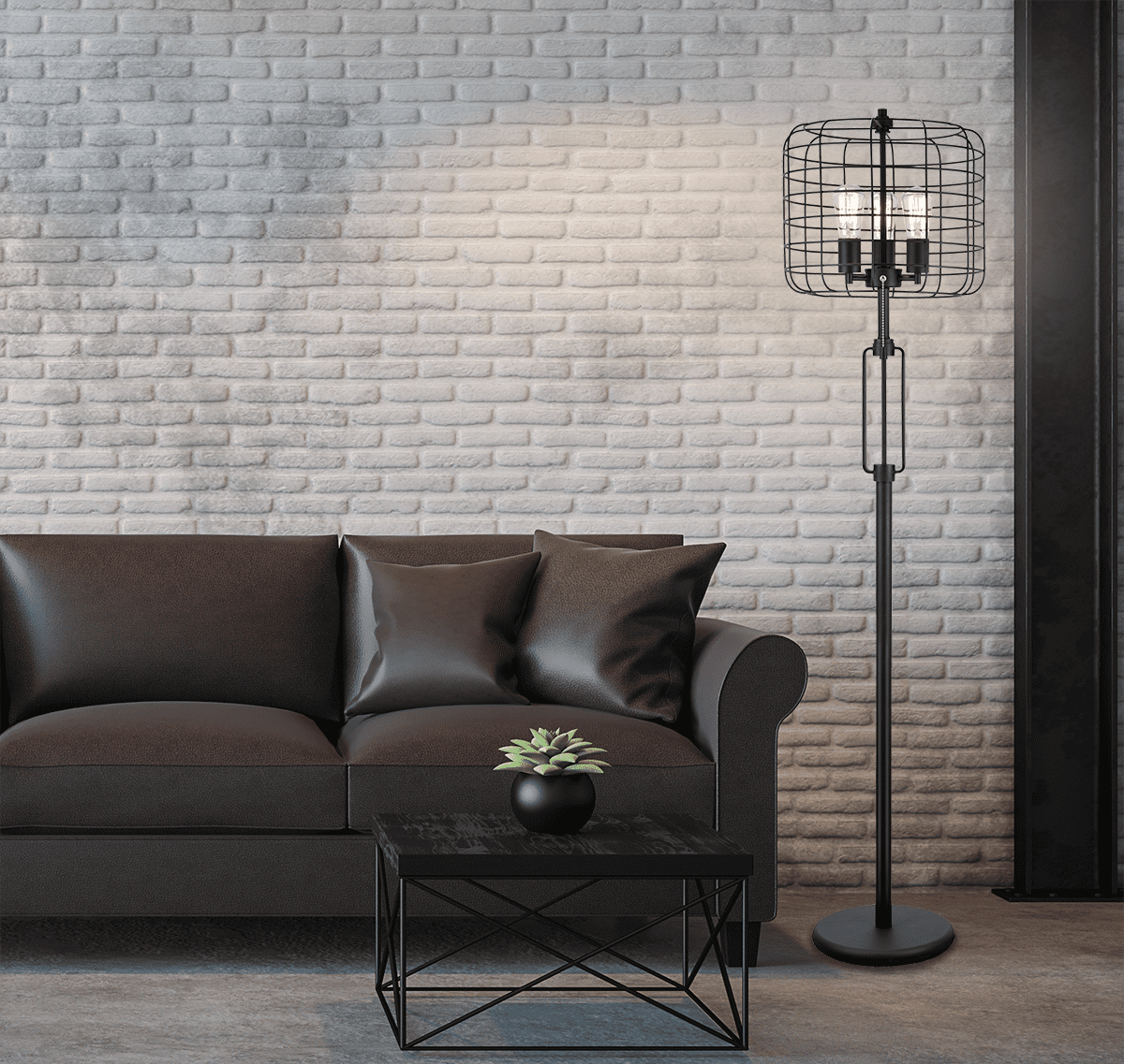 65"H BLACK INDUSTRIAL WIRE CAGE FLOOR LAMP W/ EDISON BULB(1PCS/CNT)(4. ...