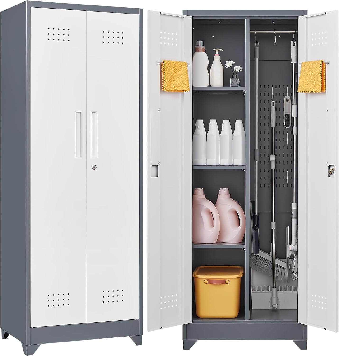 65"H Broom Closet Storage Cabinet, Utility Closet for Brooms and Mops ...