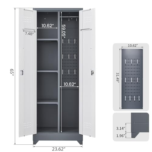65"H Broom Closet Storage Cabinet, Utility Closet for Brooms and Mops ...