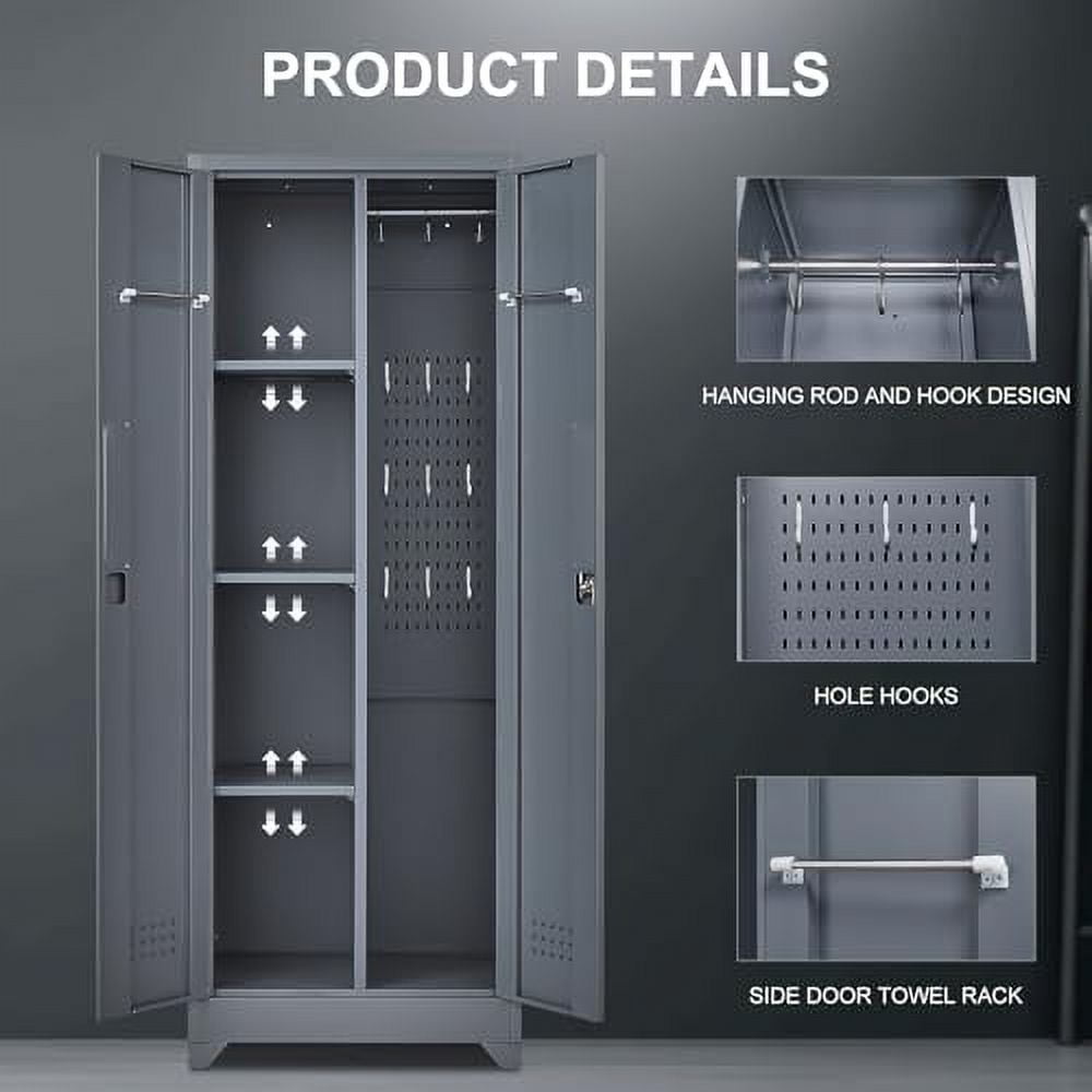 65"H Broom Closet Storage Cabinet, Utility Closet for Brooms and Mops ...