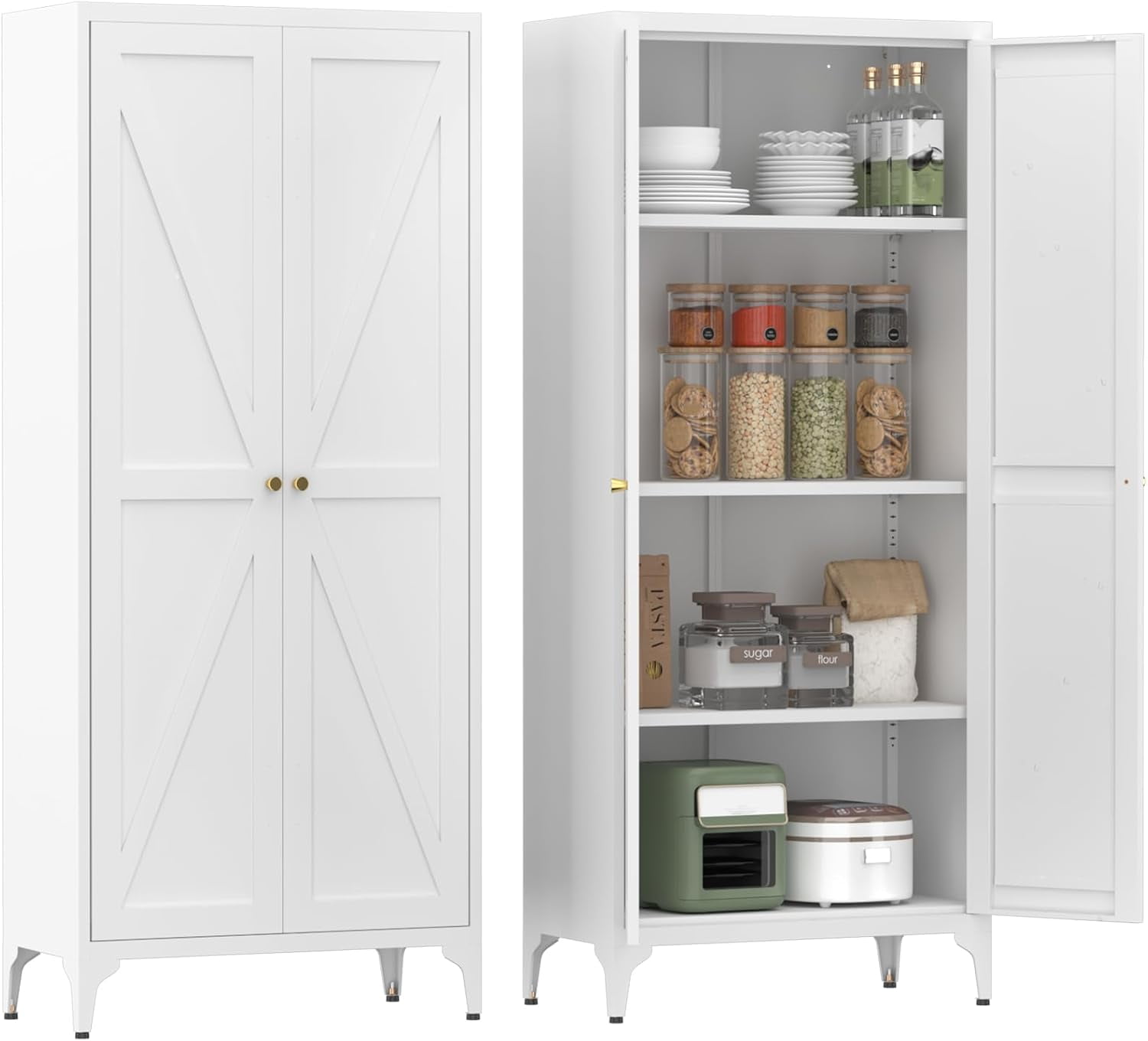 65" H Kitchen Storage Cabinet, Food Pantry Cabinet with Barn Doors and ...