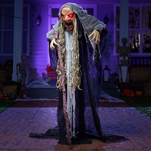 65” Halloween Decorations Outdoor Animatronics Standing Hunchback Witch ...