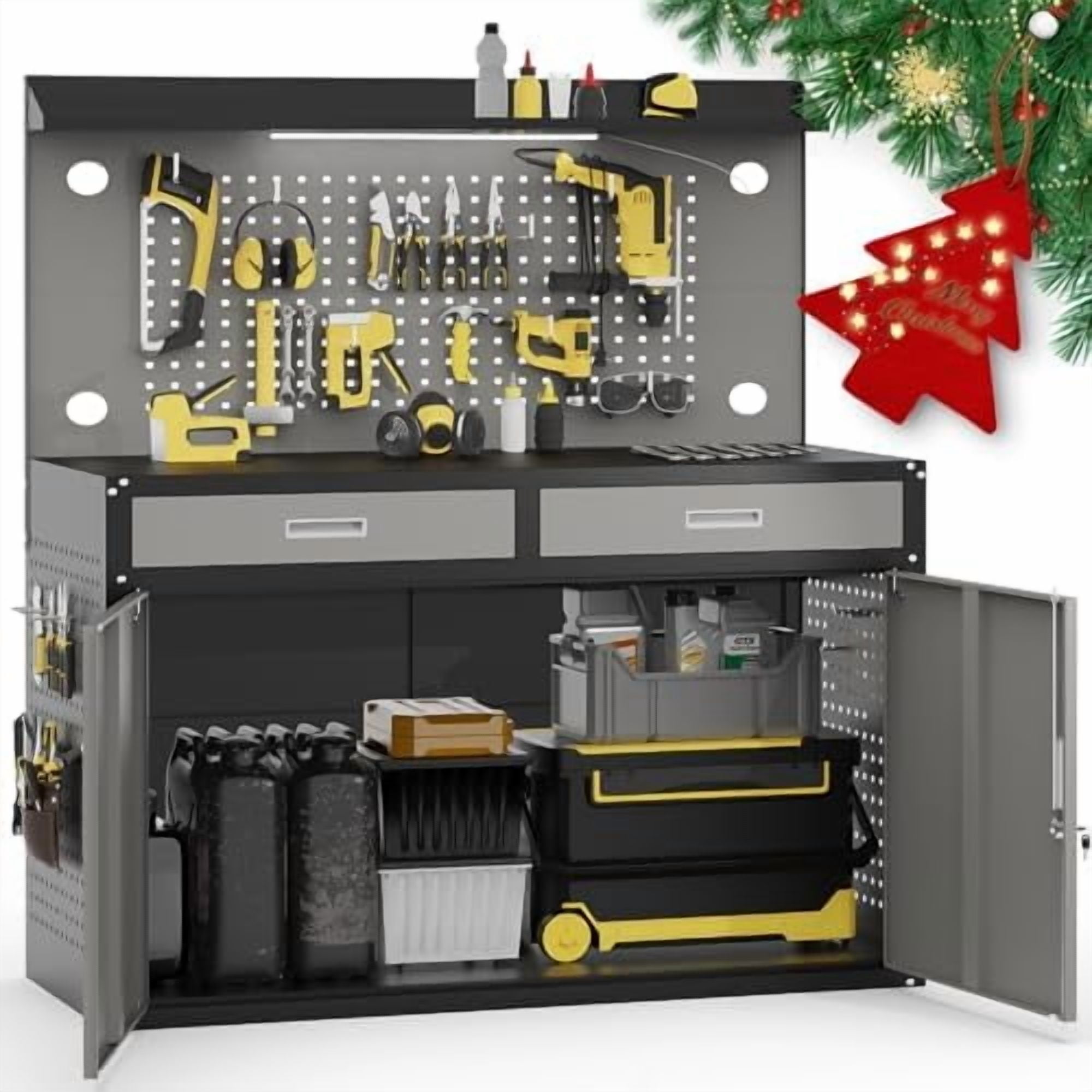 65" Heavy Duty Workbench with Drawers and Lockable Storage Cabinet- 2500 LBS Capacity Work Bench ...