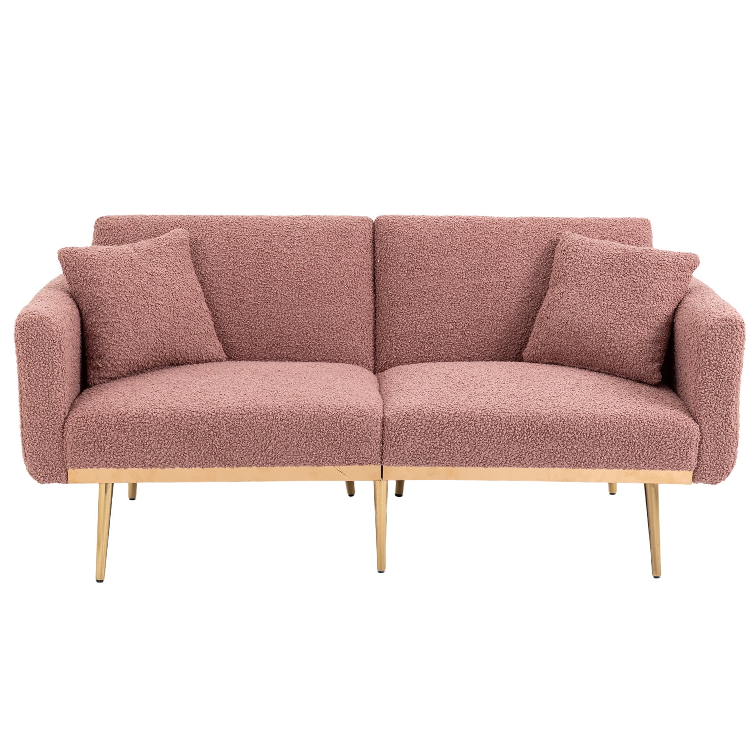 Triple Tree 65 Inch 2 Seater Couch, Brush Pink Convertible Futon Sofa ...