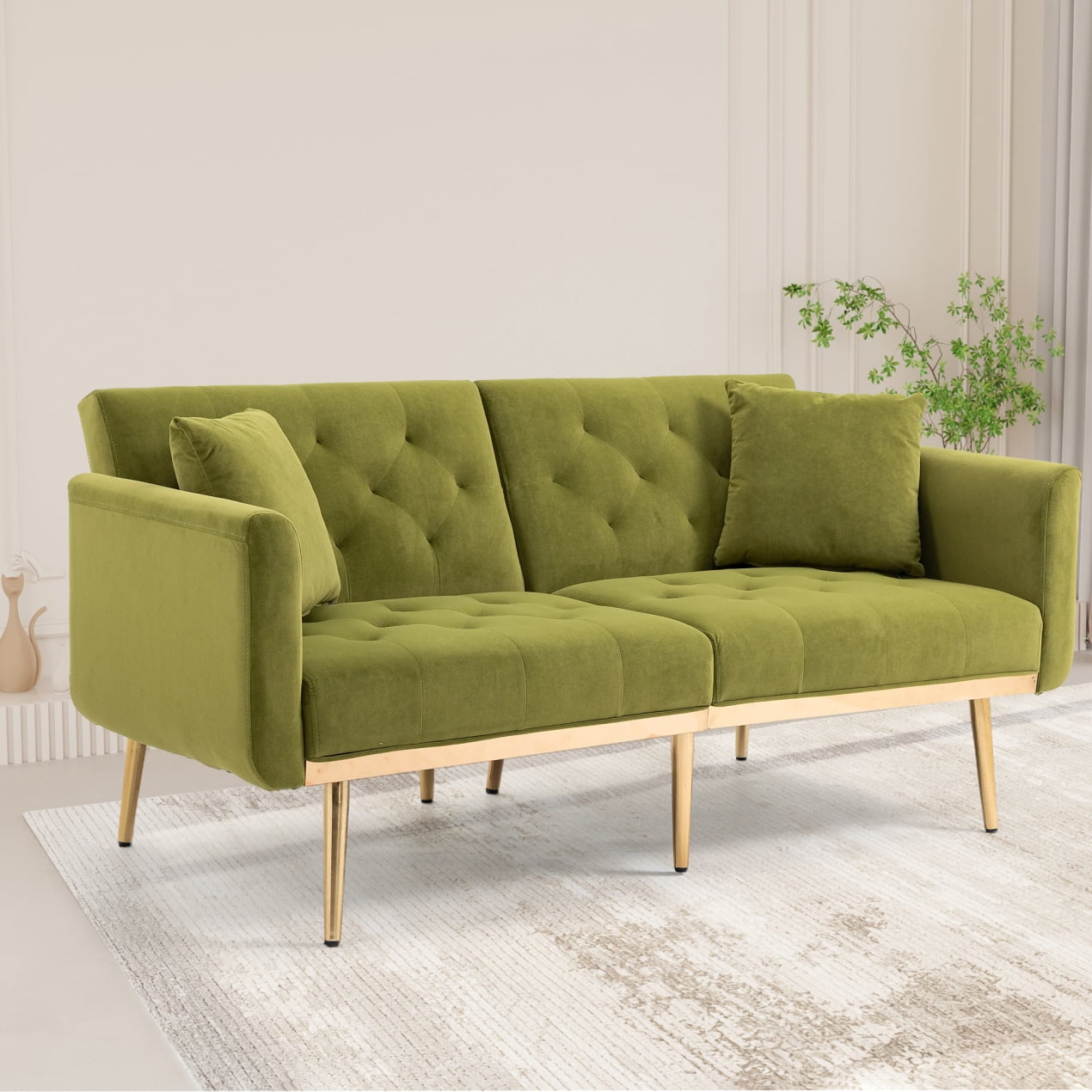 65 Inch 2 Seater Couch, Mid-Century Love Seats Sofa with Pillows ...