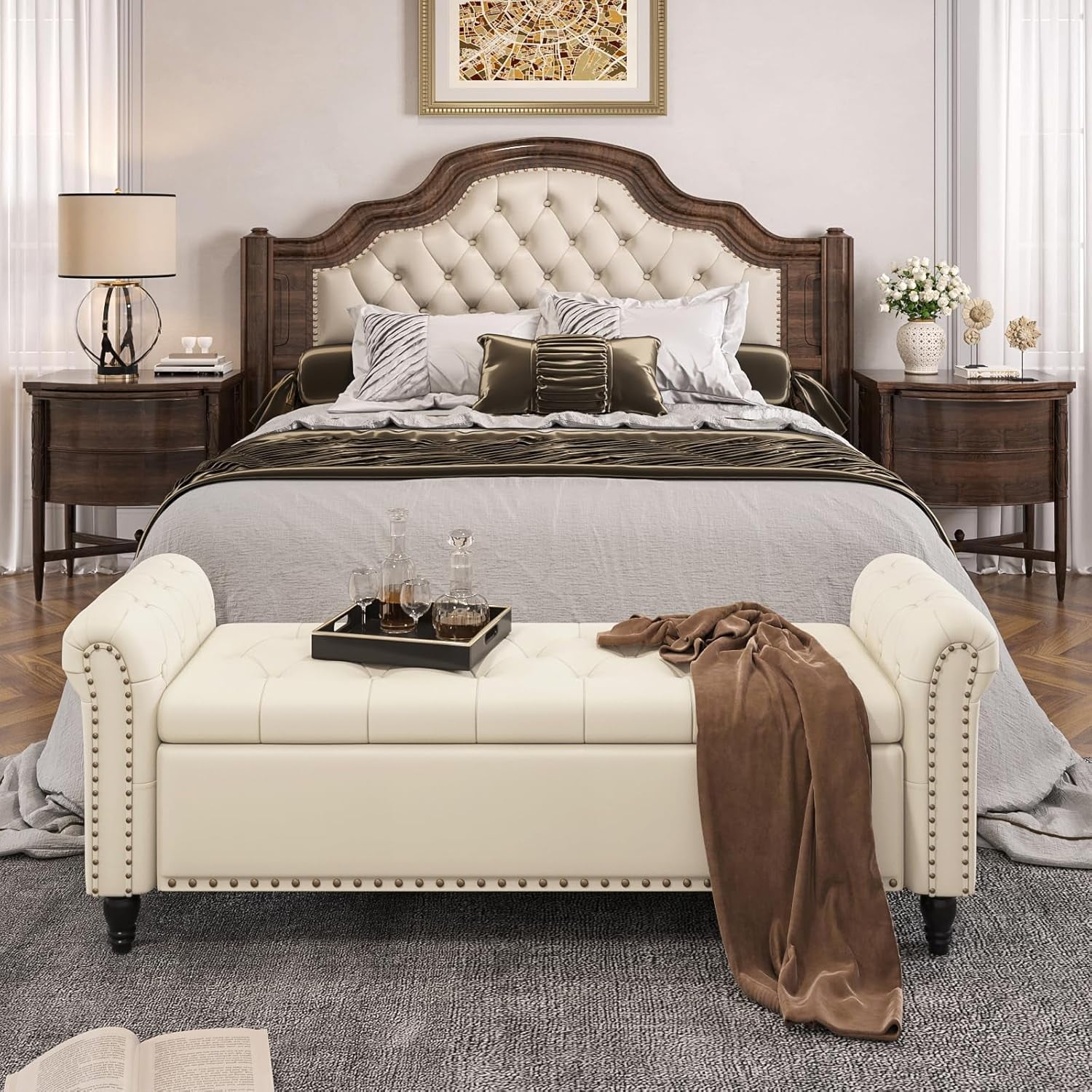 65 Inch Bedroom Bench, End of Bed Bench with Storage, Bed Benches for ...