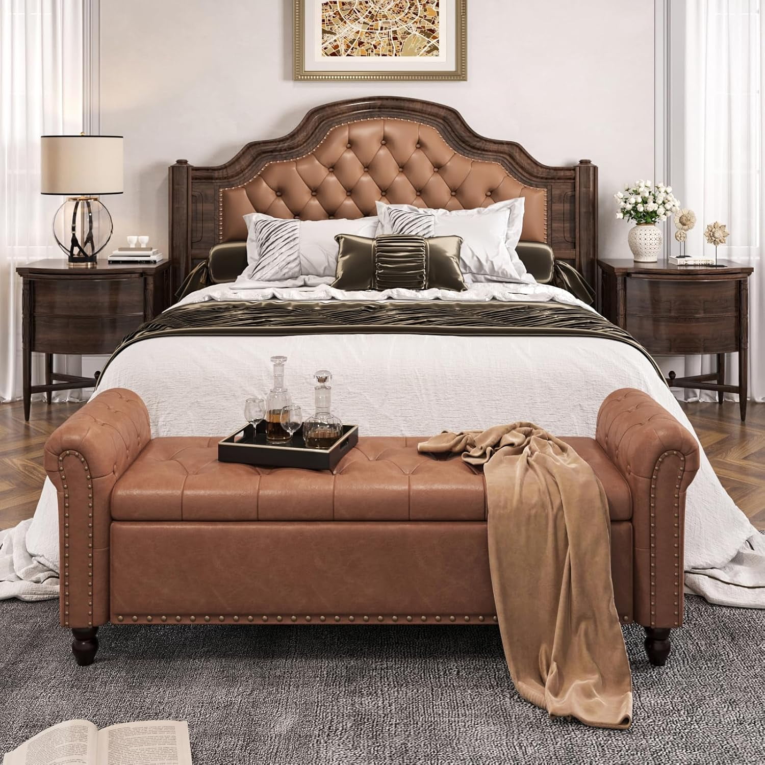 65 Inch Bedroom Bench, End of Bed Bench with Storage, Bed Benches for ...