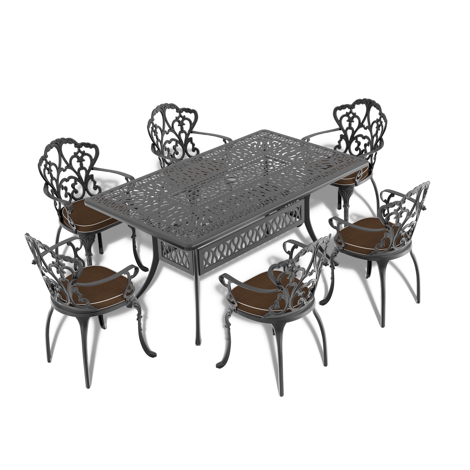 "65-Inch Cast Aluminum Patio Dining Table – Black Frame with Umbrella ...