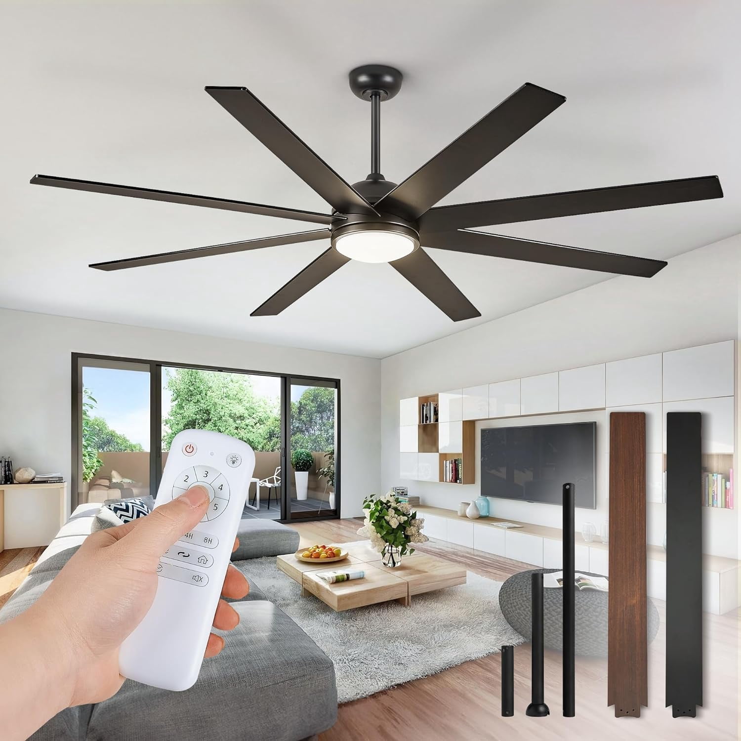65 Inch Ceiling Fans with Lights and Remote, Black Indoor/Outdoor ...