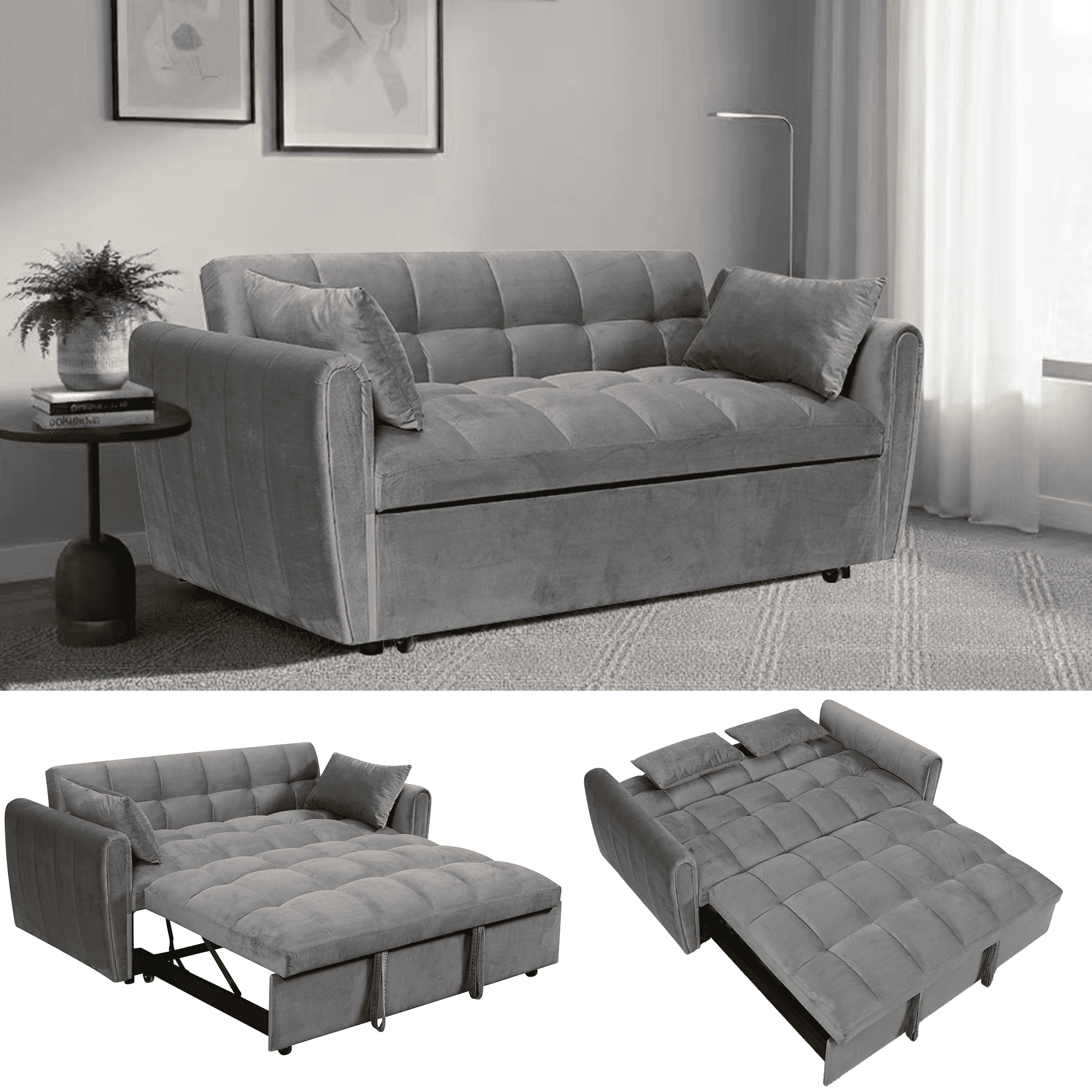 65 Inch Convertible Sleeper Sofa, 3-in-1 Sleeper Loveseat with ...