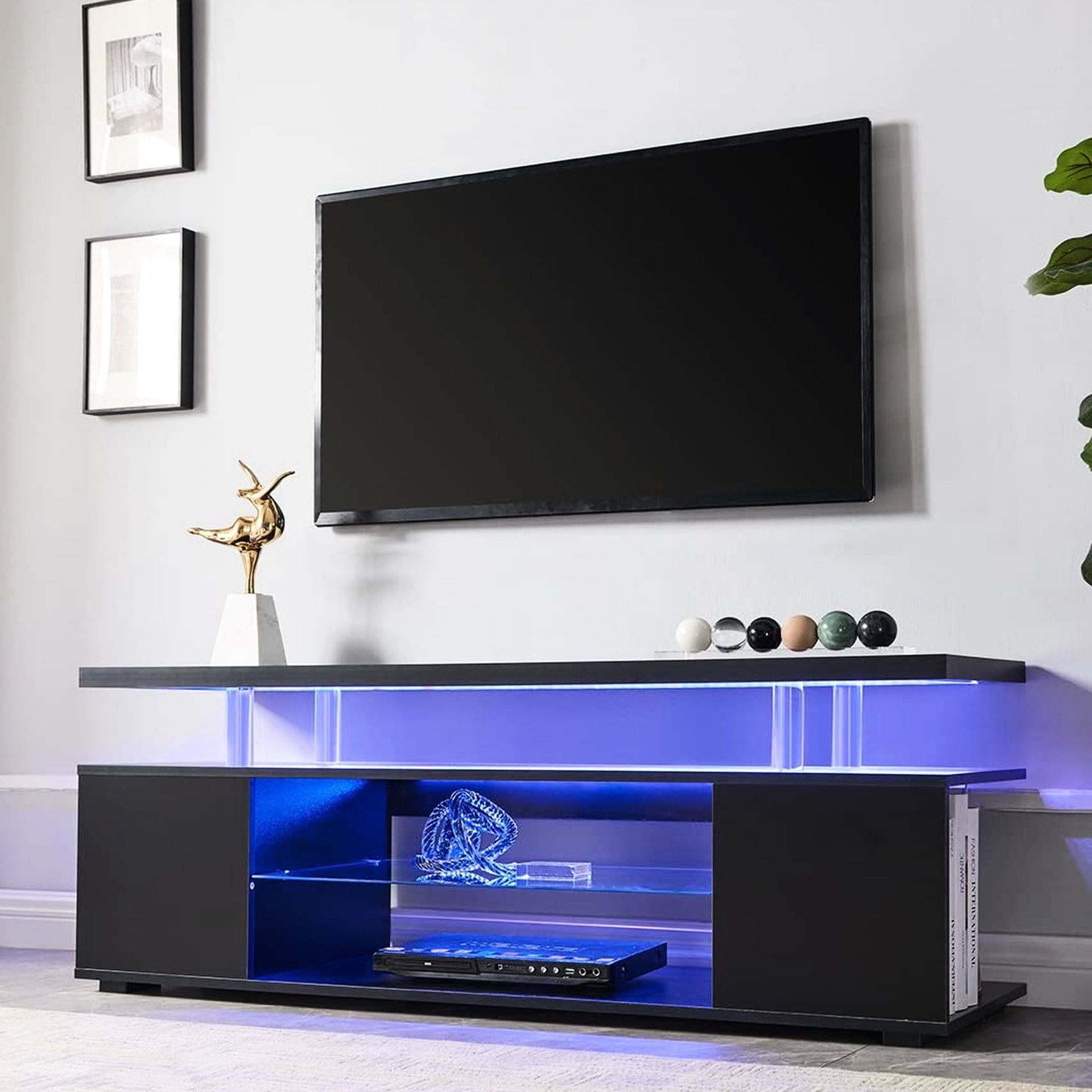 65 Inch Entertainment Center, Black Main Color | Unique Design ...