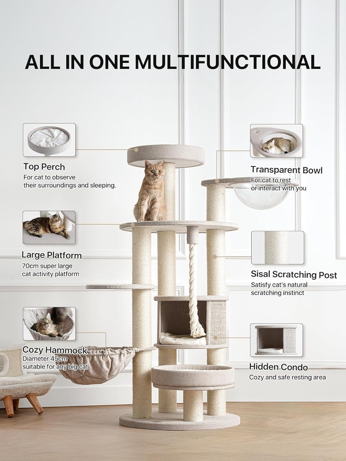 65 Inch Extra Large Cat Tree for Maine , Heavy Duty Sturdy Cat House ...