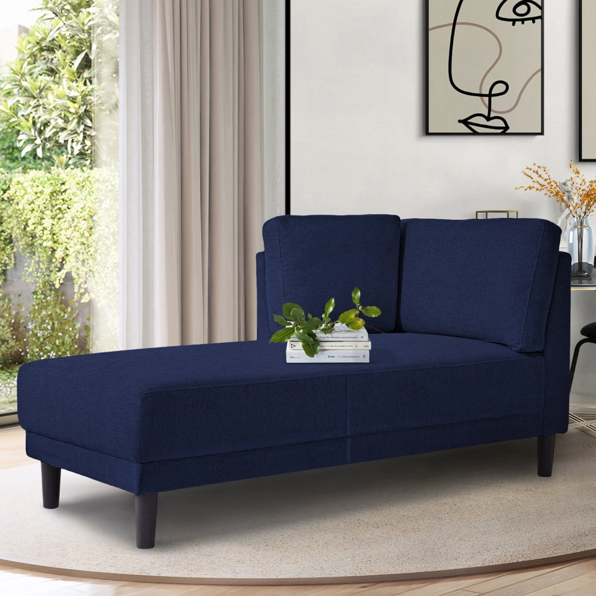 65 Inch Modern Linen Fabric Corner Chaise Lounge, Upholstered Sleeper ...