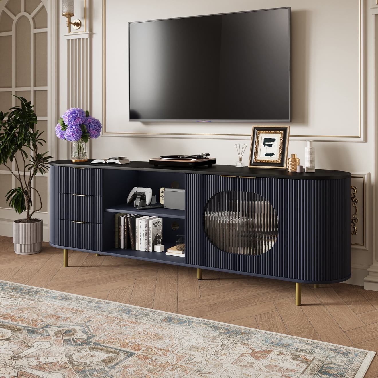 65 Inch Modern TV Stand, Fluted Entertainment Center for TVs Up to 80 ...