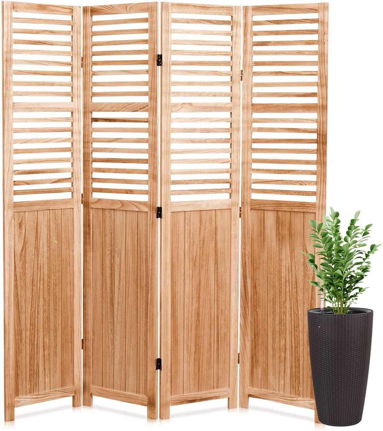 65 Inch Partition Room Dividers with Extra Stable Base, 4 Panel Folding ...