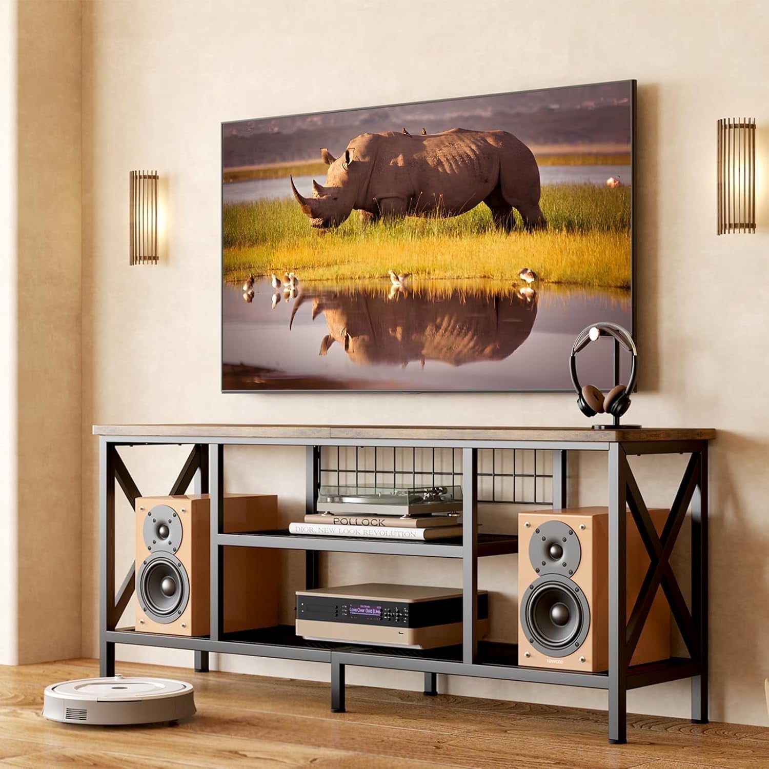 65 Inch TV Stand, 3-Tier Entertainment Center with Open Shelves, Lofka ...
