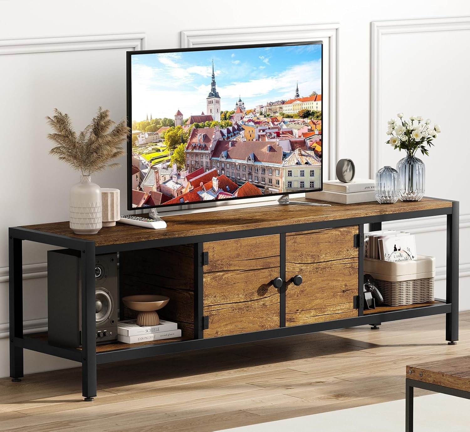 65 Inch TV Stand for Bedroom, Farmhouse TV Cabinet with Storage, TV ...