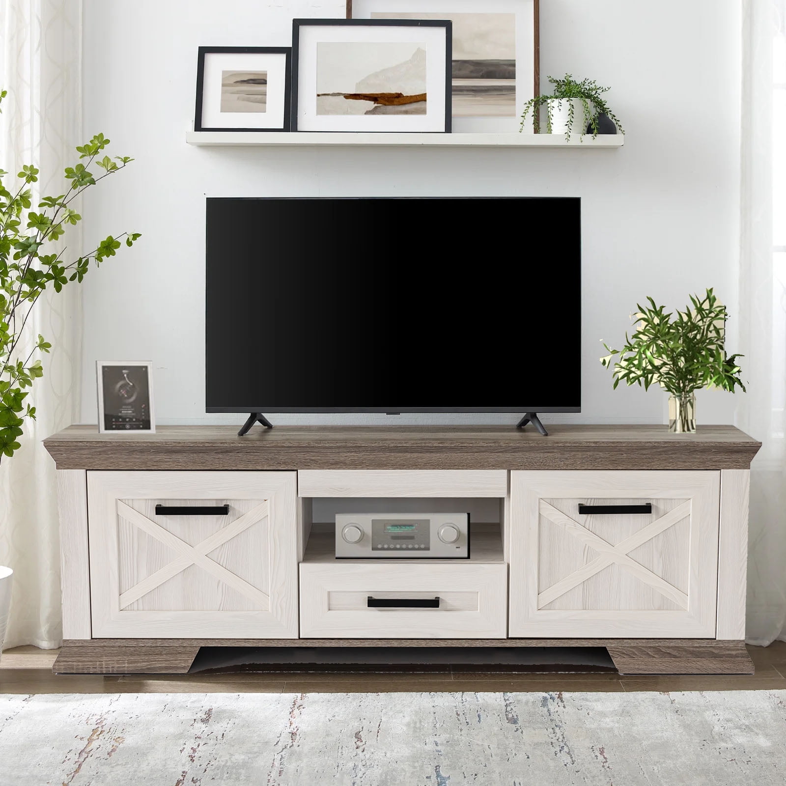 65” Inch TV Stand Console Entertainment Center with Drawer and Two ...