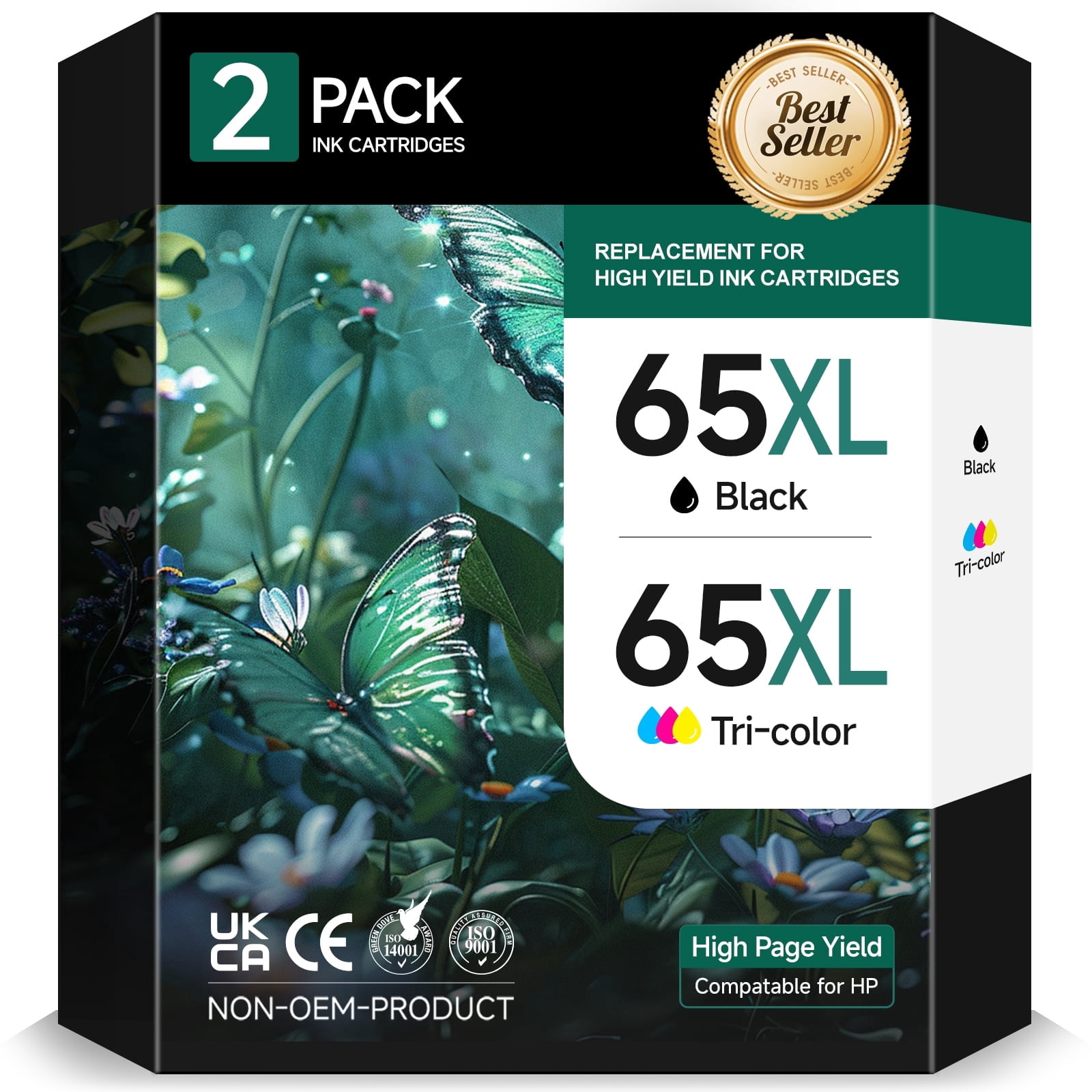 65 Ink Cartridges Compatible for HP 65 Black/Tri-color Ink Cartridges ...