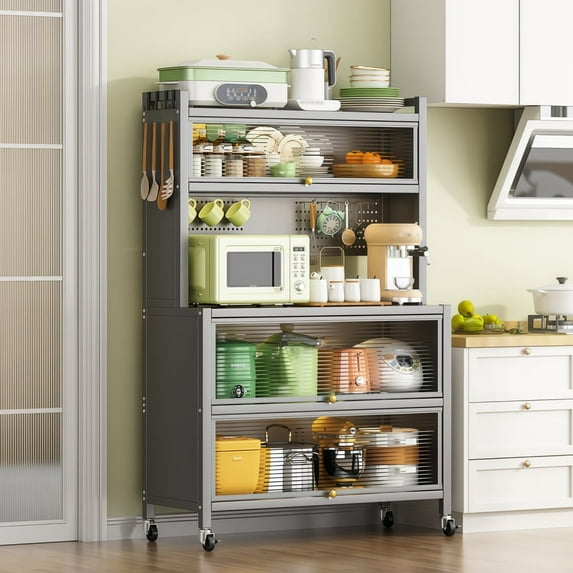 65" Kitchen Pantry Storage Cabinet, 6 Tier Metal Display Storage ...