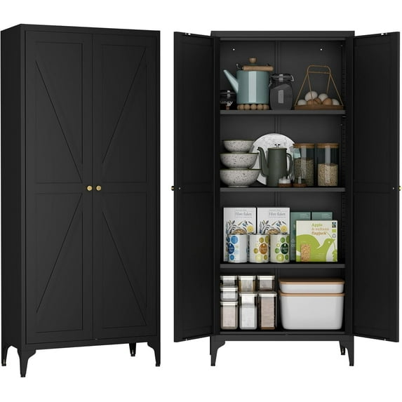 65" Kitchen Pantry Storage Cabinets with 2 Doors and 3 Adjustable ...
