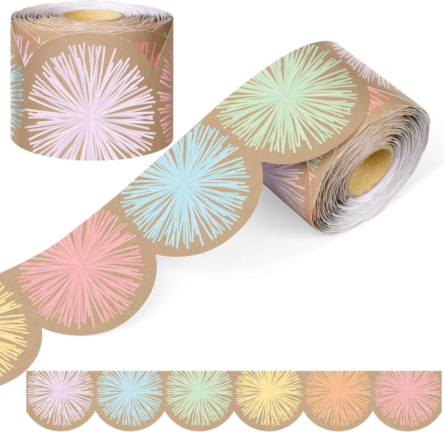 65 Kraft Pastel Feet Poms Bulletin Board Borders Scalloped Die Cut ...