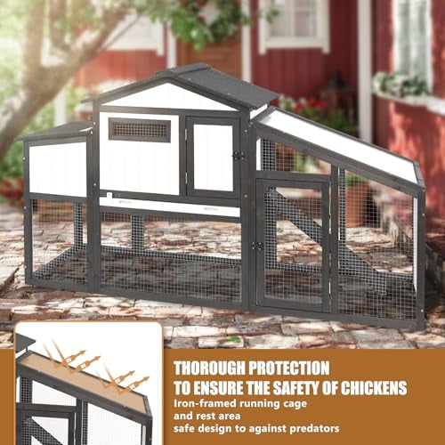 65“L Chicken Coop and Run, 2 Story Backyard Hen House with Nesting Box ...
