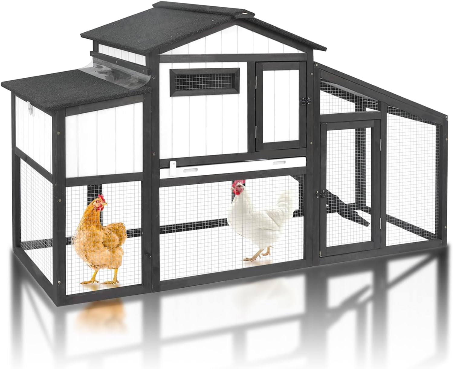 65“L Chicken Coop and Run, 2 Story Backyard Hen House with Nesting Box ...
