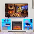 65"+LED Lights Fireplace TV Stand w/ 18'' Electric Fireplace, Modern ...