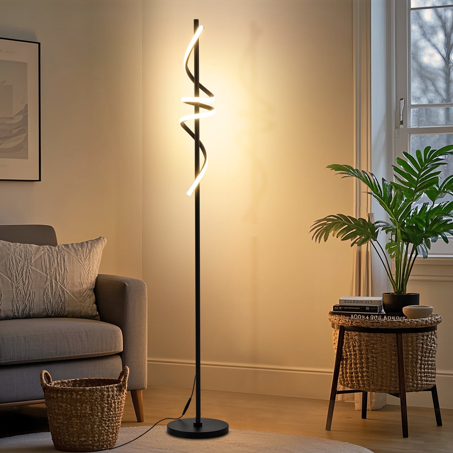 65" LED Spiral Floor Lamp Dimmable Contemporary Floor Lamps 34W ...