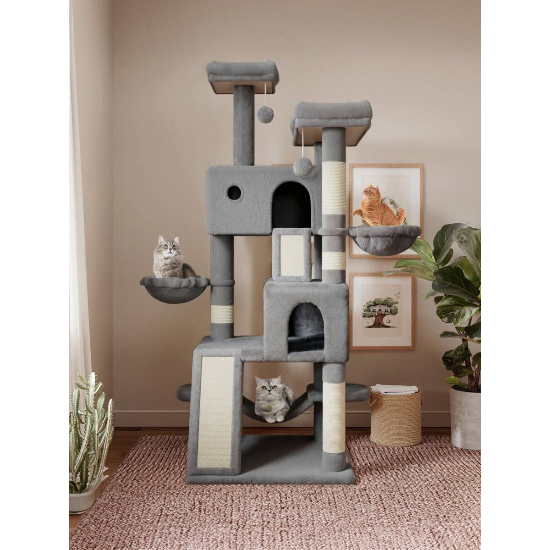 65 In Larger Cat Tree Tower Condo For Indoor Cats, Multi-Level ...