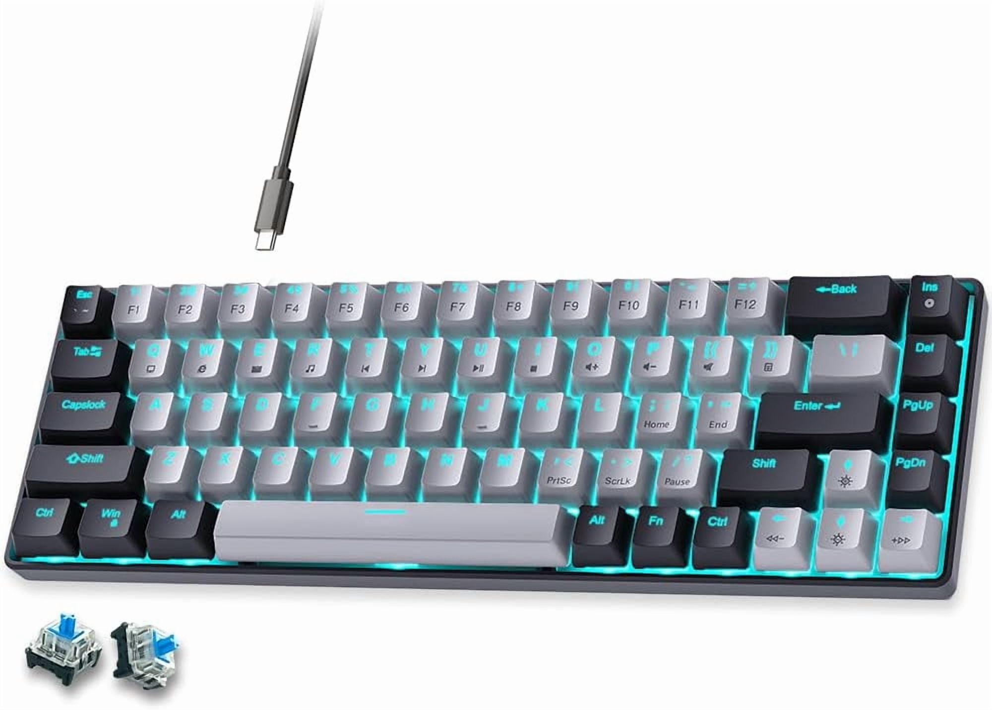 65% Mechanical Gaming Keyboard,Blue Wired Compact Keyboard with Blue ...