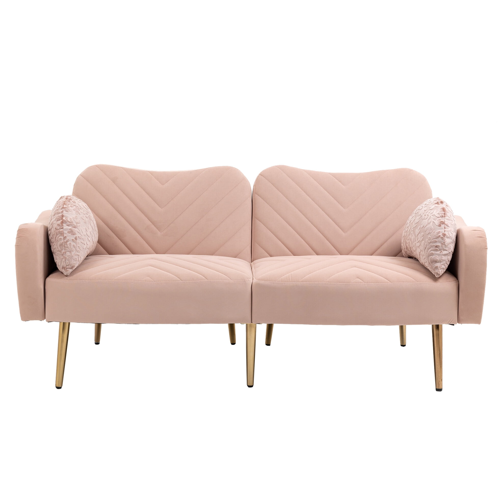 65" Mid Century Couch, Modern Velvet Love Seats Sofa with 2 Bolster ...