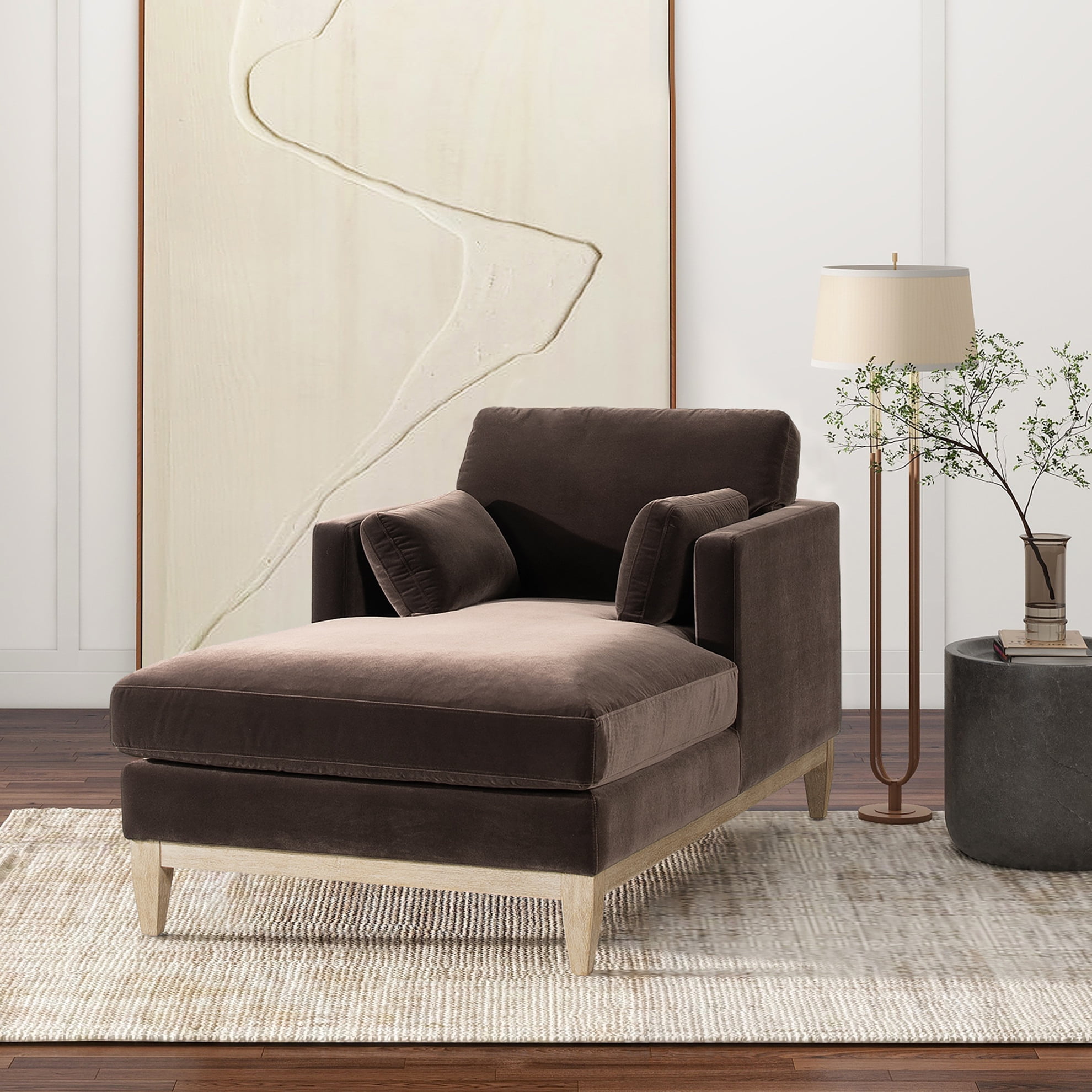 65" Modern Chaise Lounge Chair with Backrest & Armrest, Upholstered ...