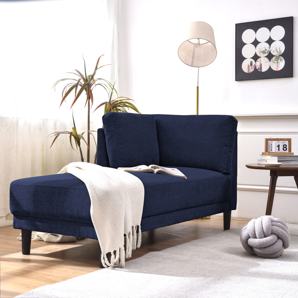 65" Modern Chaise Lounge Corner Chair,Upholstered Fabric Couch with ...
