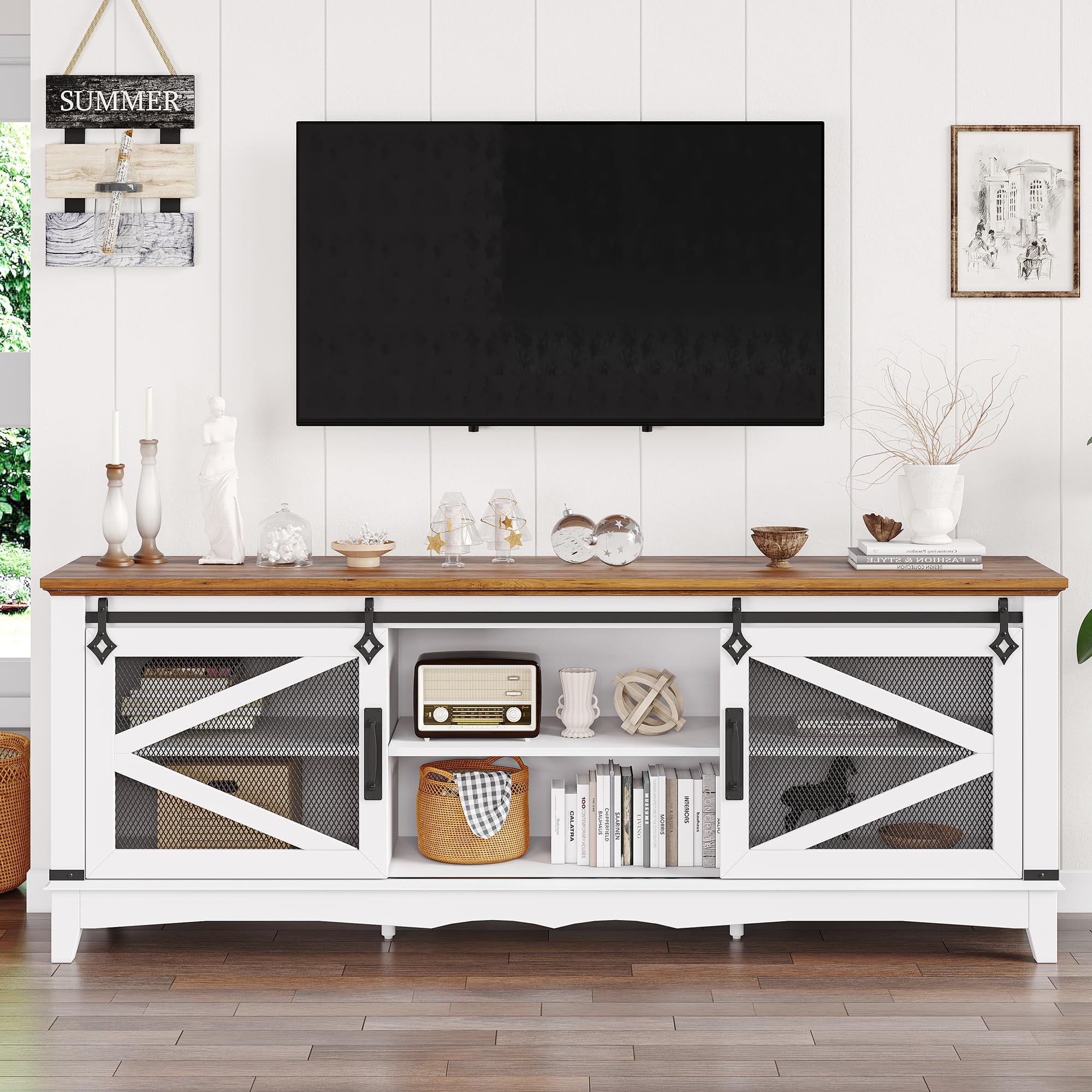 65" Modern Farmhouse TV Stand - White Entertainment Center for up to 75 ...