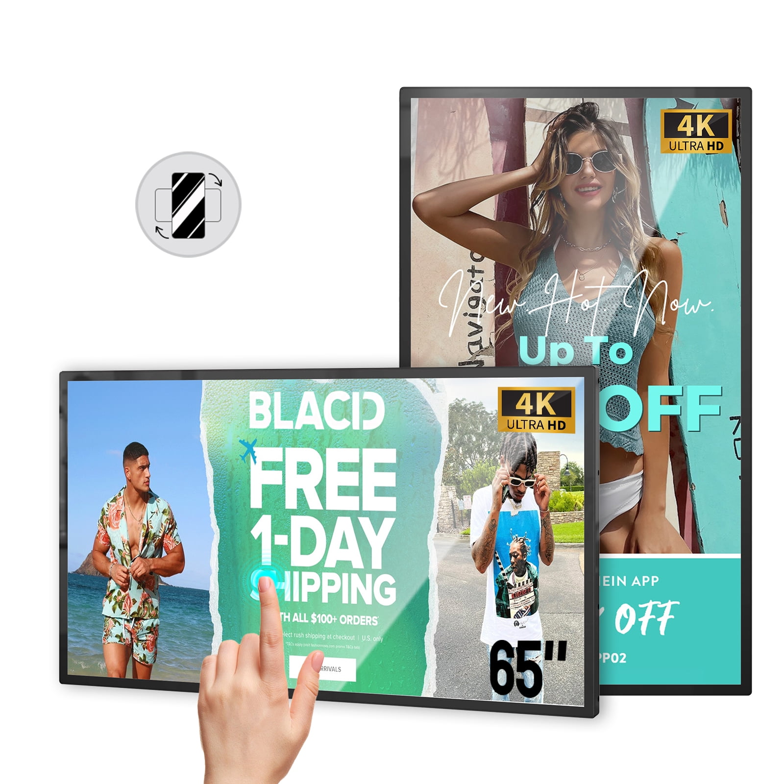 65" Multi-TouchScreen 4K LCD Digital Signage Display-Automatic Playback, Intelligent Split ...