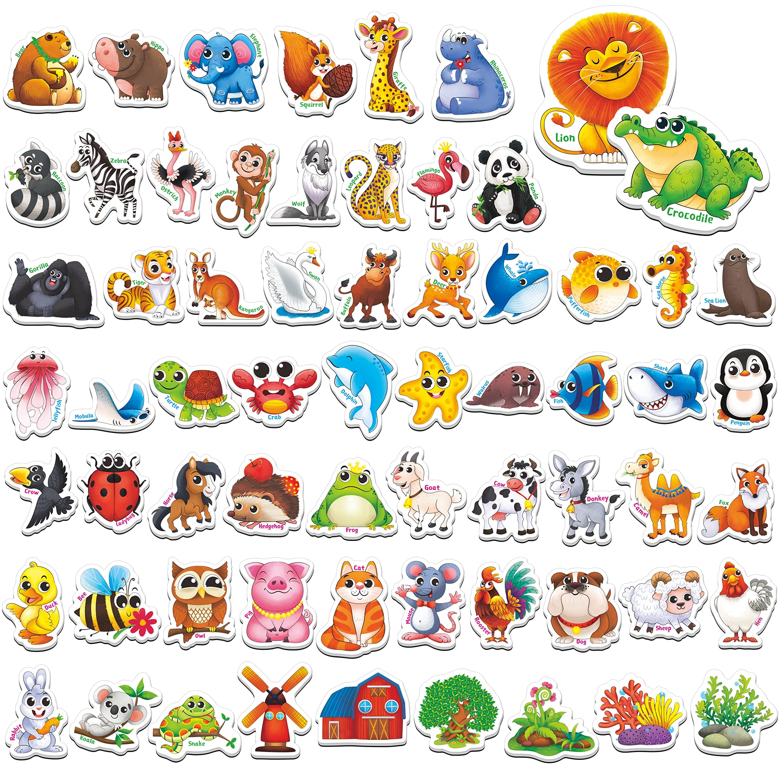 65 PCS Animal Magnets, Adorable Magnetic Animal with Fridge Magnets ...