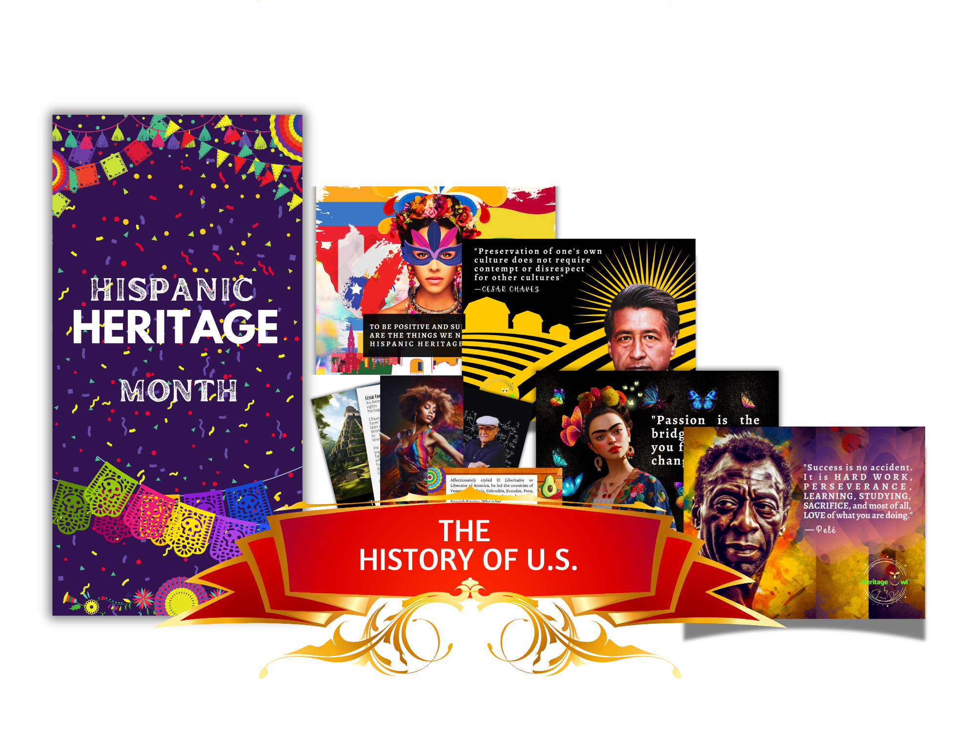 65-PCS Hispanic Heritage Month Educational Bundle | Trivia & Flashcards ...