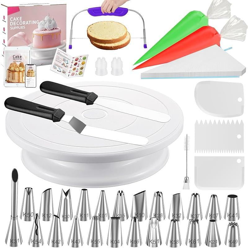 65 PCs Cake Decorating Kit with Cake Stand Turntable, Cake Baking ...